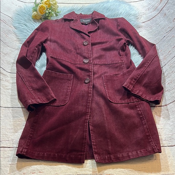 Express | Jackets & Coats | Womens Express Maroon Burgundy Denim Trench ...